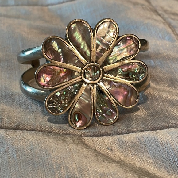 Vintage | Jewelry | Abalone Shell Silver Flower Cuff Bracelet 658 ...
